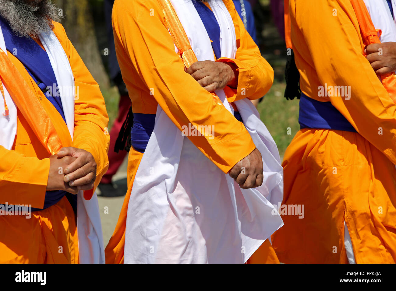 Sikh soldiers with orange and white traditional dress participate in a ...