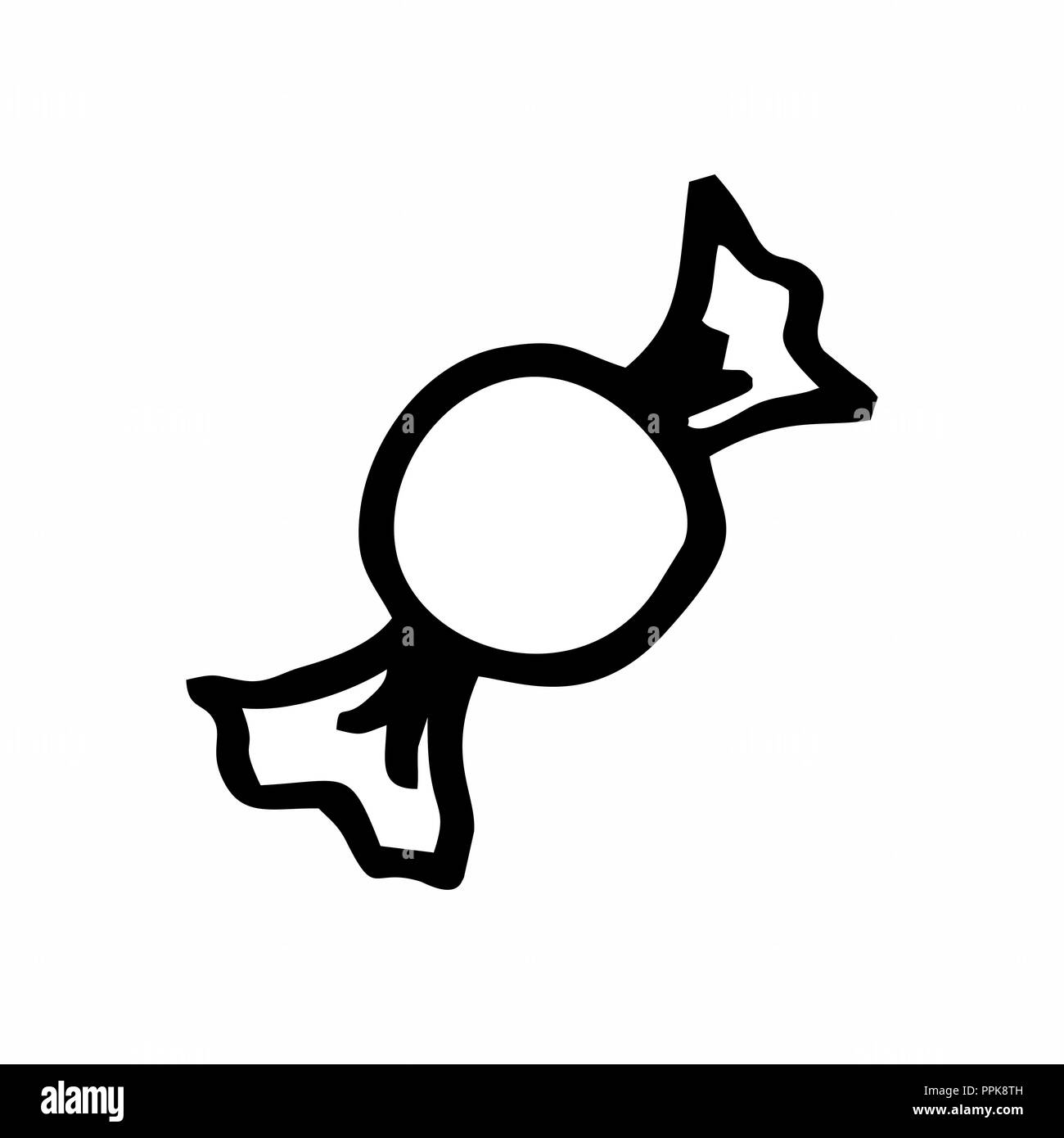 Freehand illustration of a single candy. Black outlines on white ...