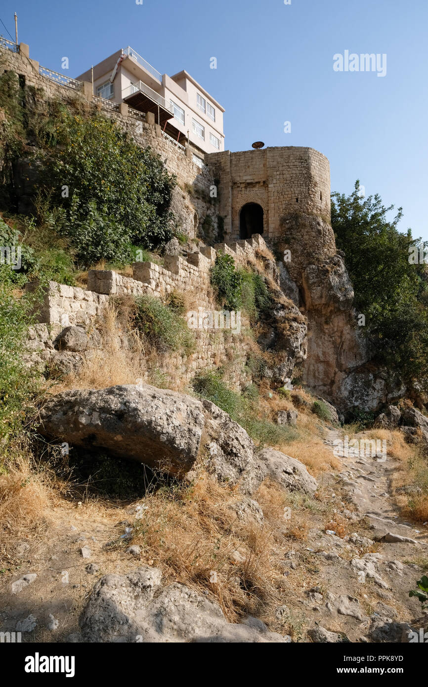 Entrance gate of the town of Amadiya sitting on a huge rock, Northern Iraq, Kurdistan ...