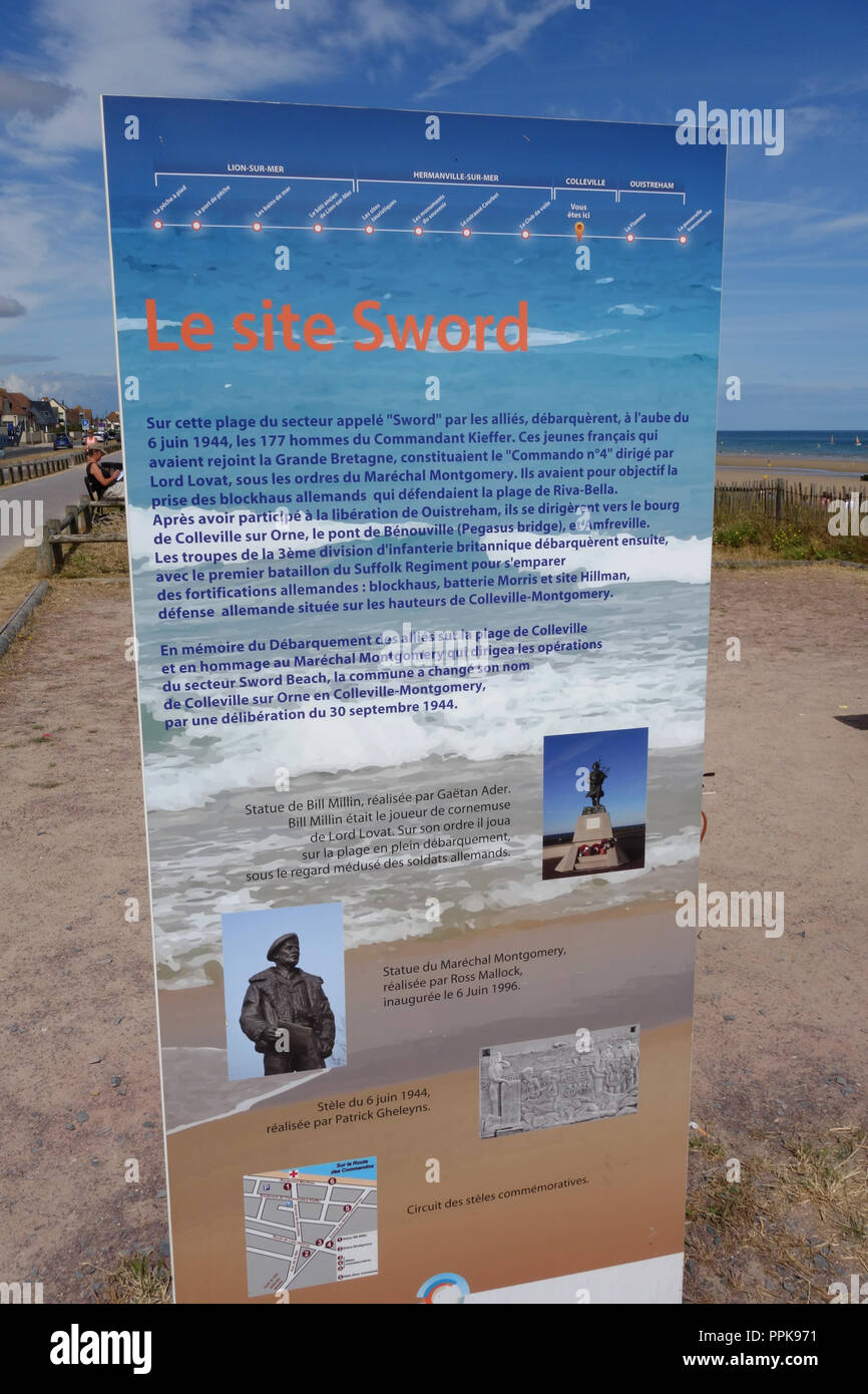 commemorative plaque, at Memorial Statue remembering D-Day piper Bill ...