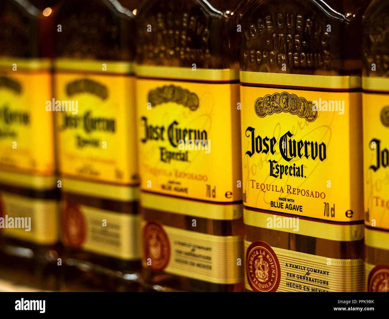 Jose Cuervo tequila on store shelf. It is the best-selling tequila in ...