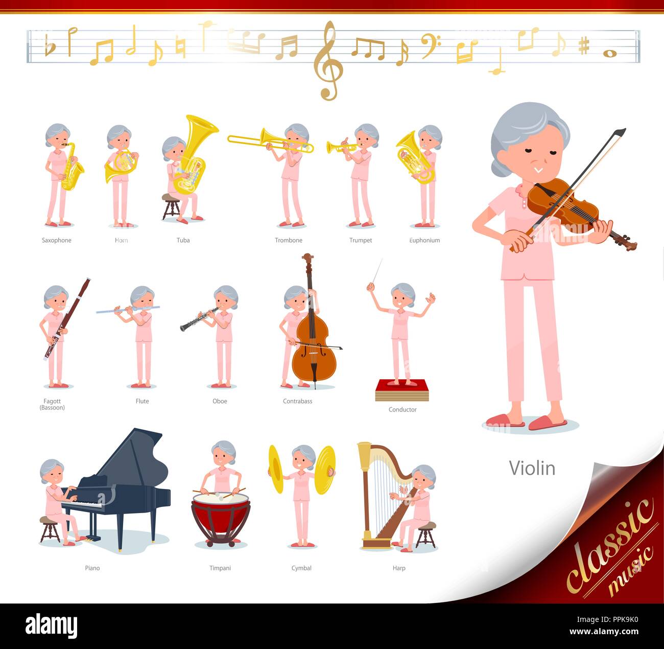 A set of senior women on classical music performances.There are actions ...