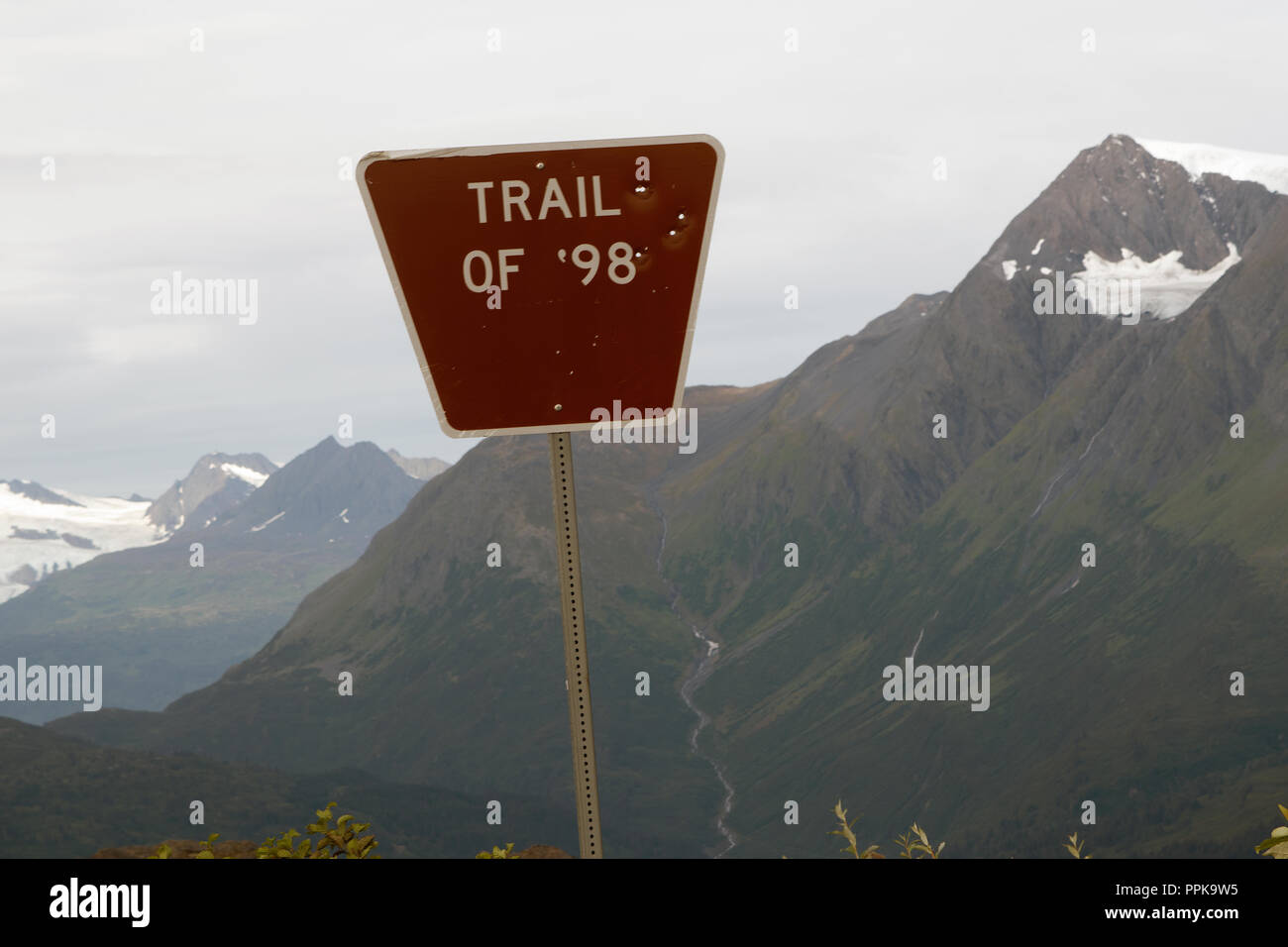 Sign indicating start of trail established outside of Valdez Alaska in ...