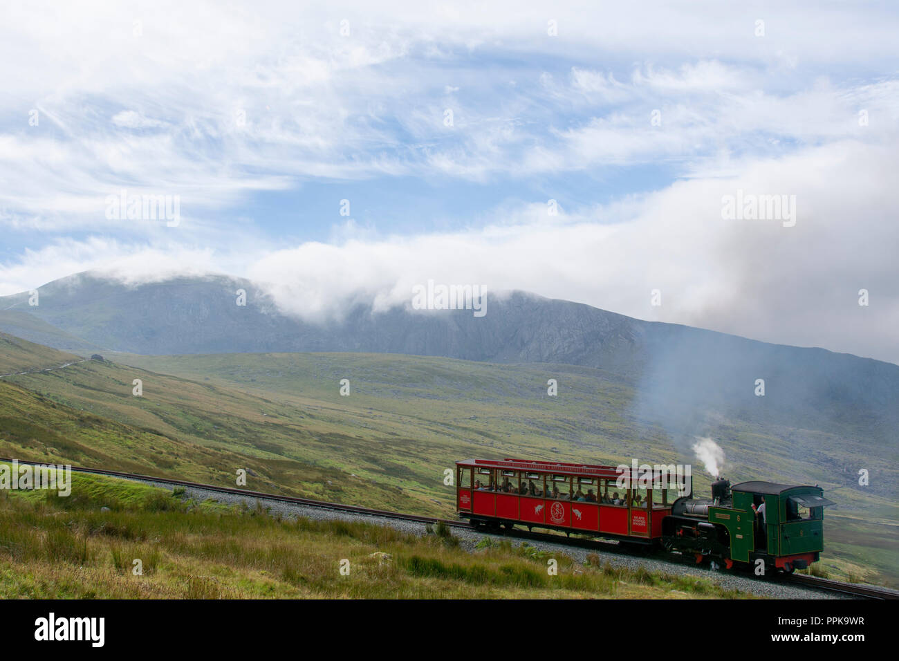 Snowdon Mountain Railway train ascending Snowdon Stock Photo - Alamy