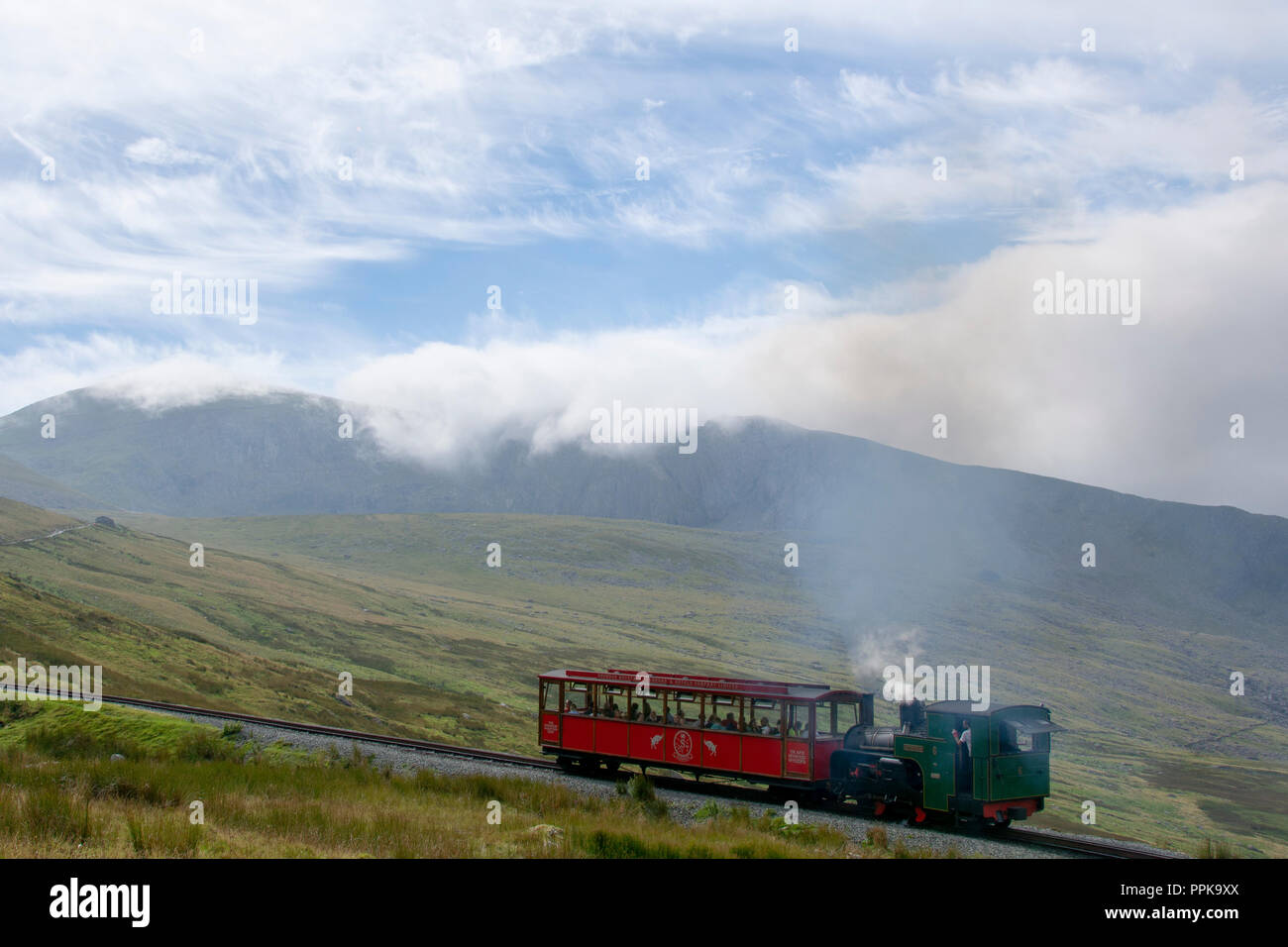 Snowdon Mountain Railway train ascending Snowdon Stock Photo - Alamy