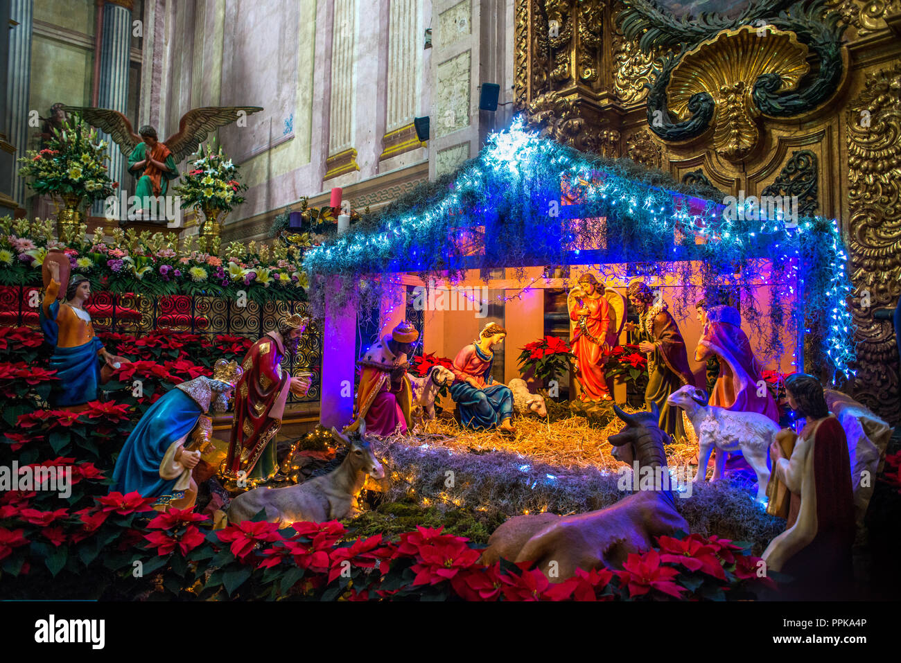 Nativity Scene, Santa Rosa de Viterbo Church, Queretaro, Mexico Stock ...