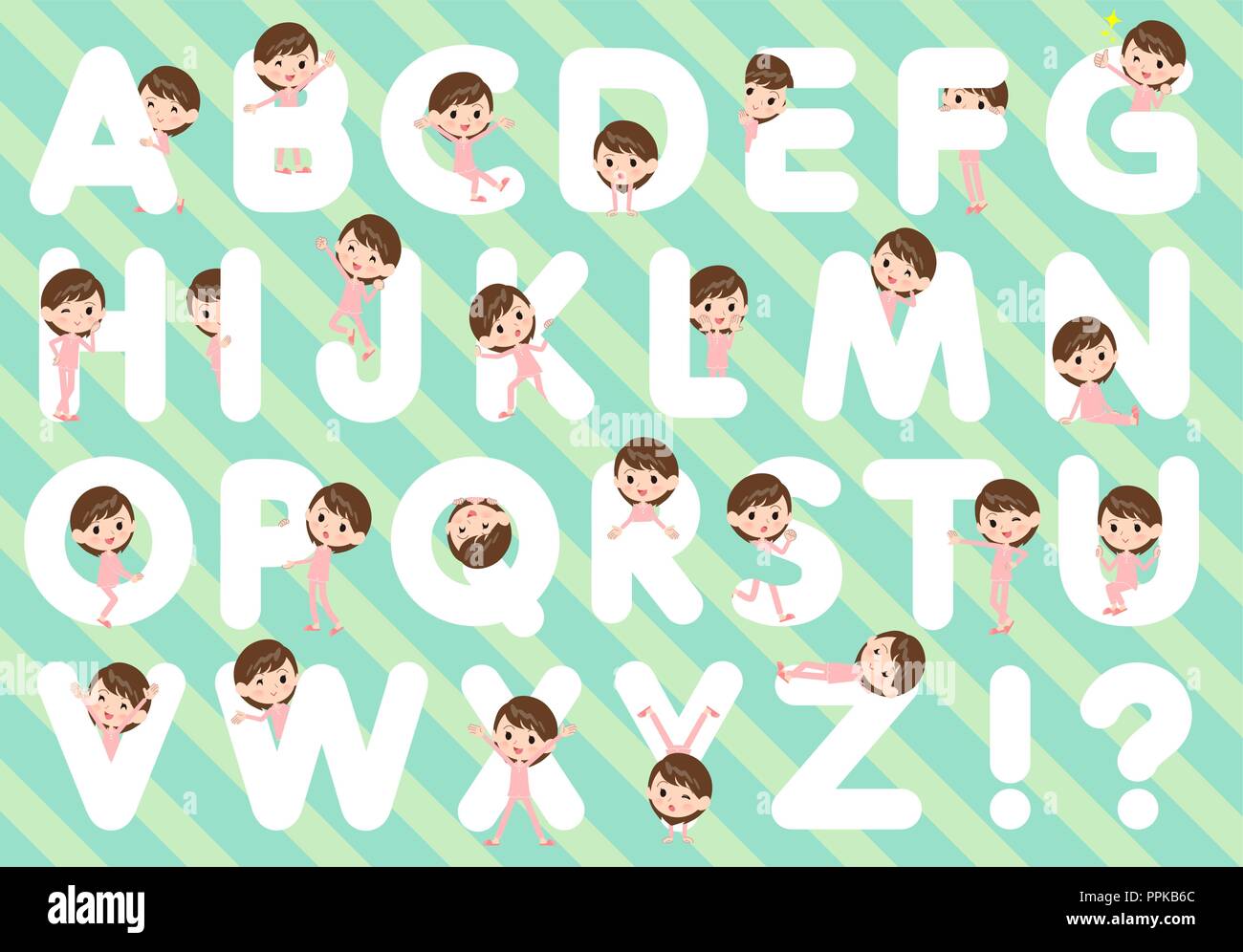 A set of Patient women designed with alphabet.Characters with fun ...