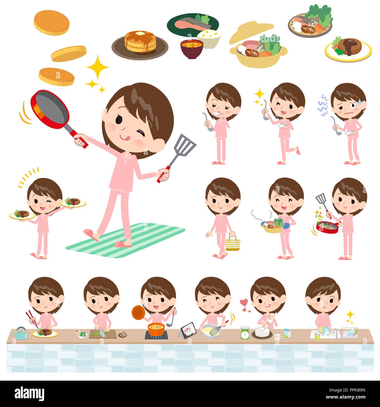 A set of Patient women about cooking.There are actions that are cooking ...