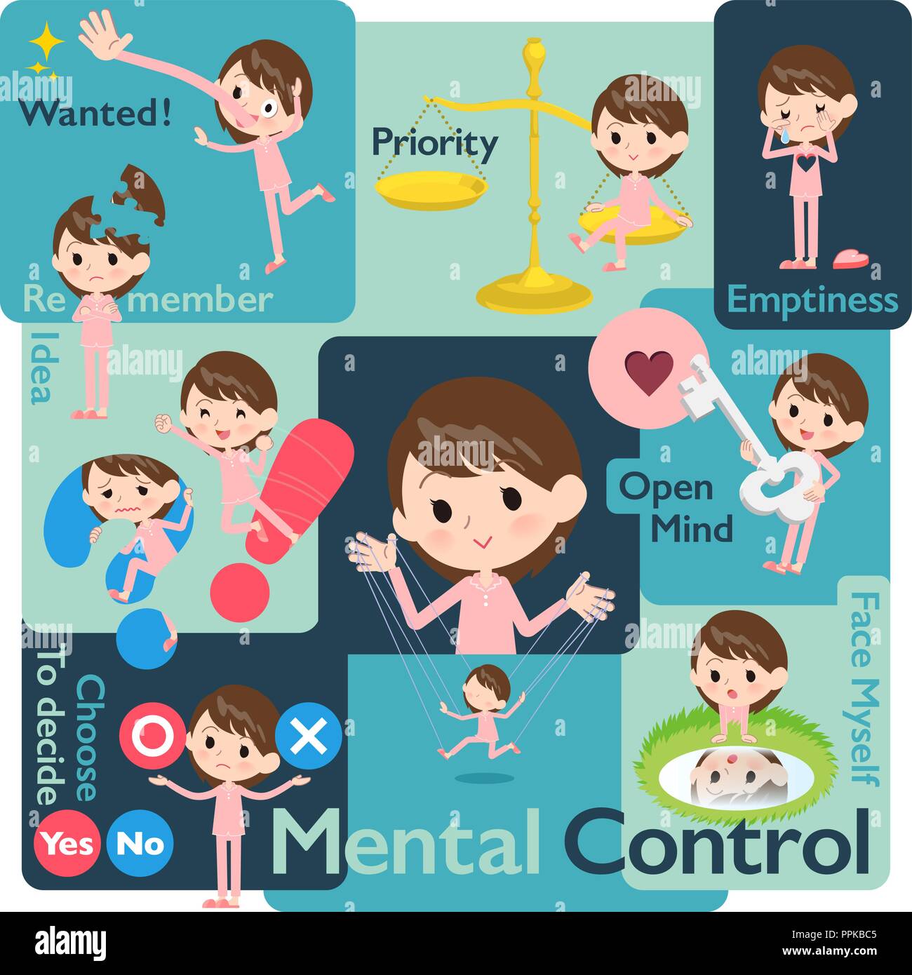 A set of Patient women who control emotions.A variety of image ...