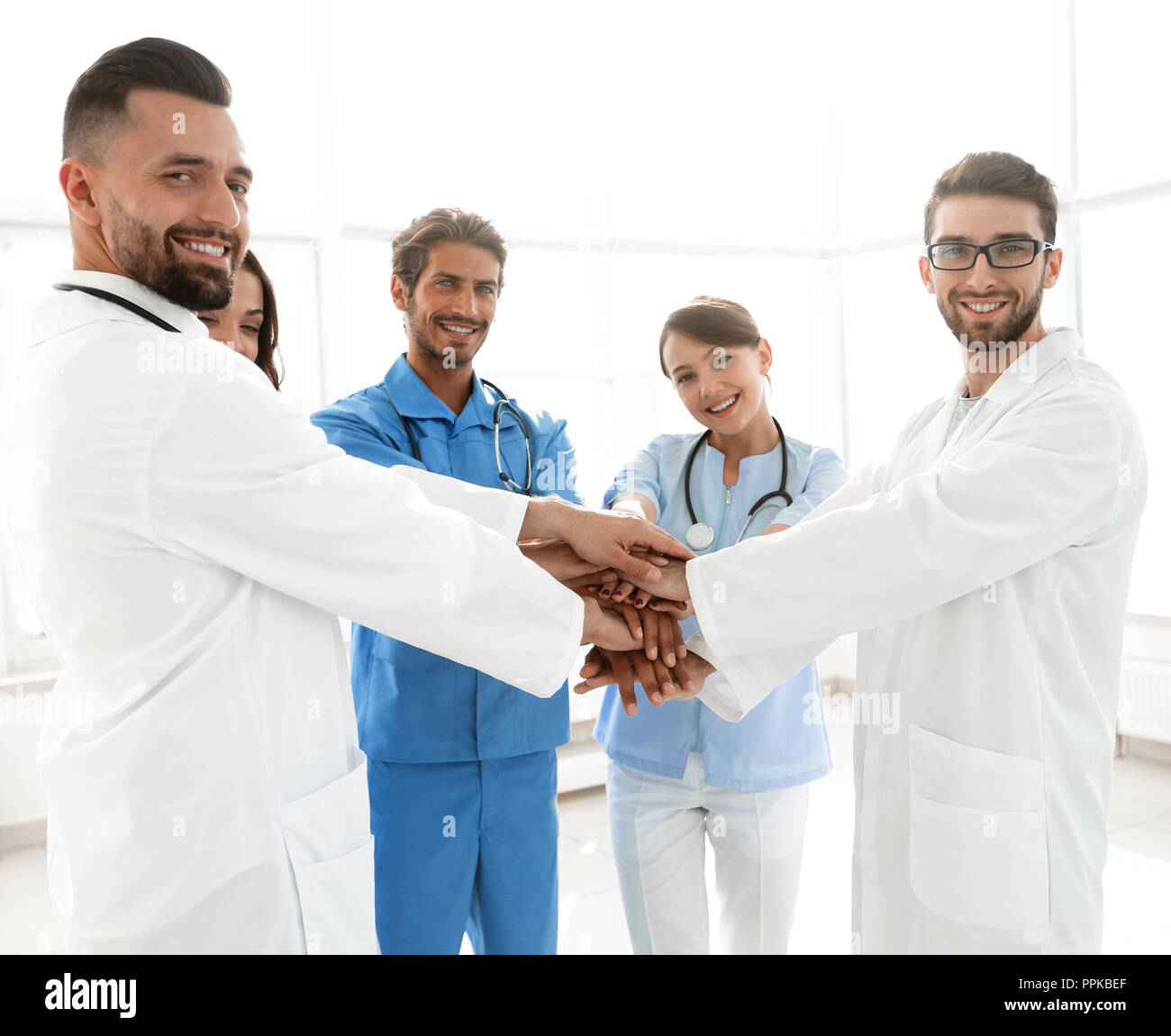 background image of a successful group of doctors on a white background ...