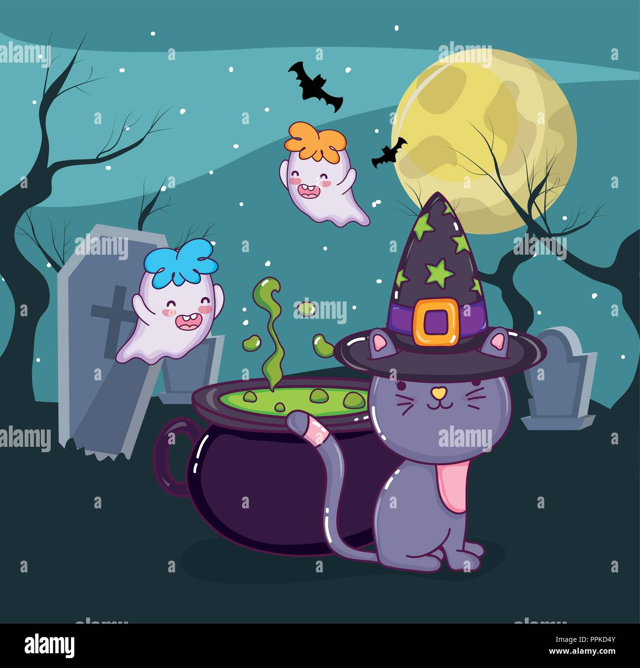 Halloween cat and ghosts Stock Vector Image & Art - Alamy