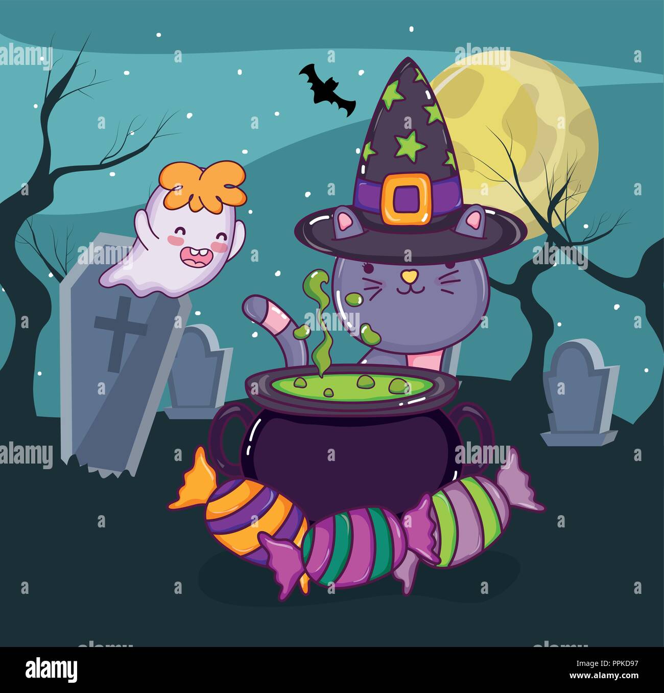 Halloween cat and ghost Stock Vector Image & Art - Alamy