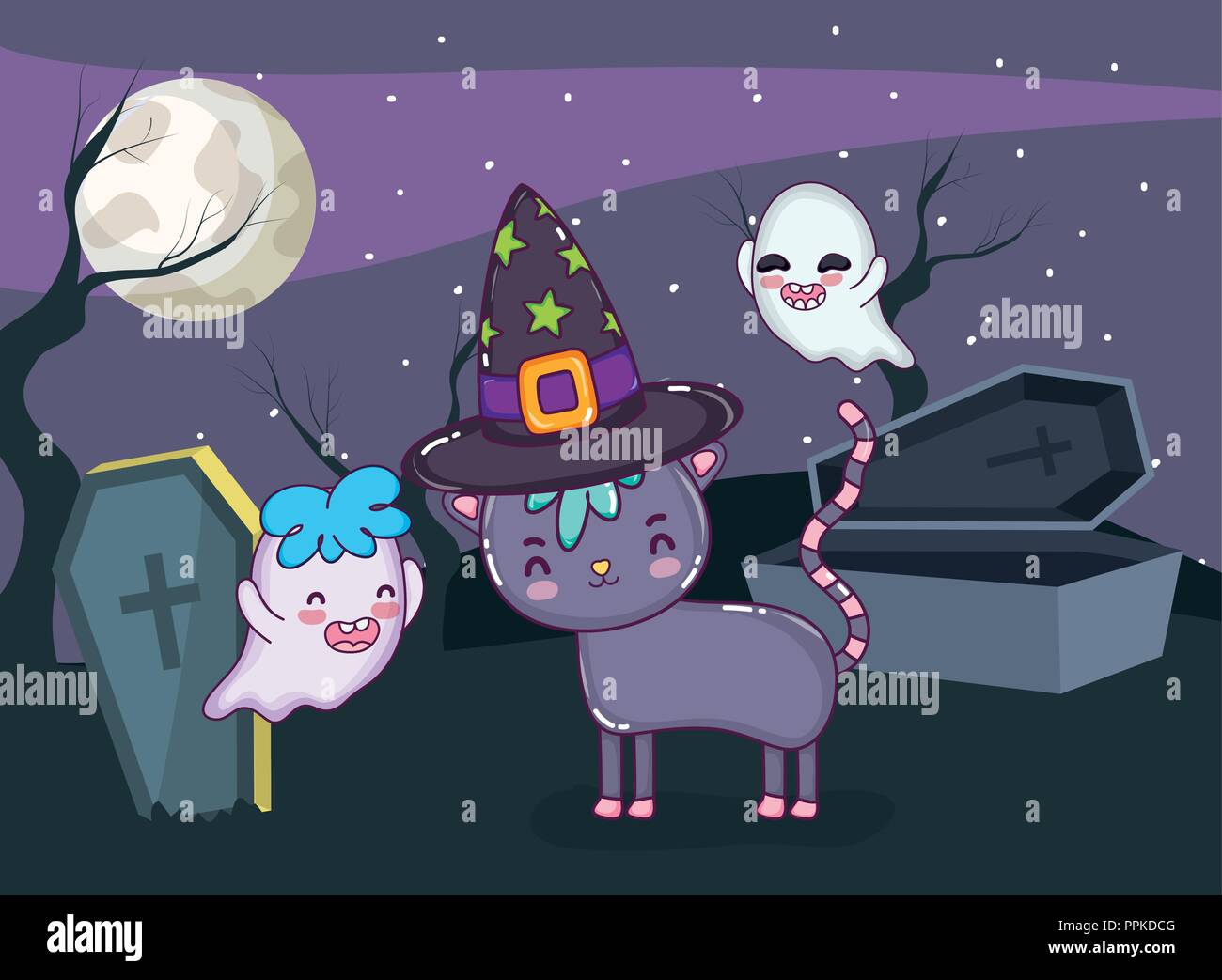 Halloween cat and ghosts Stock Vector Image & Art - Alamy