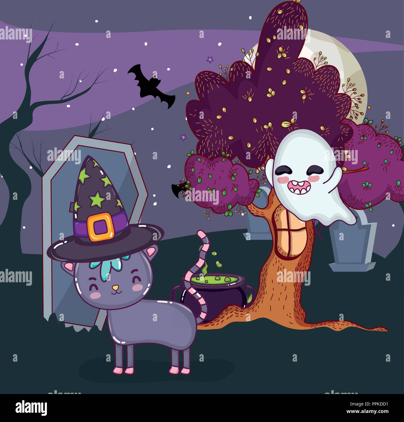 Halloween cat and ghost Stock Vector Image & Art - Alamy