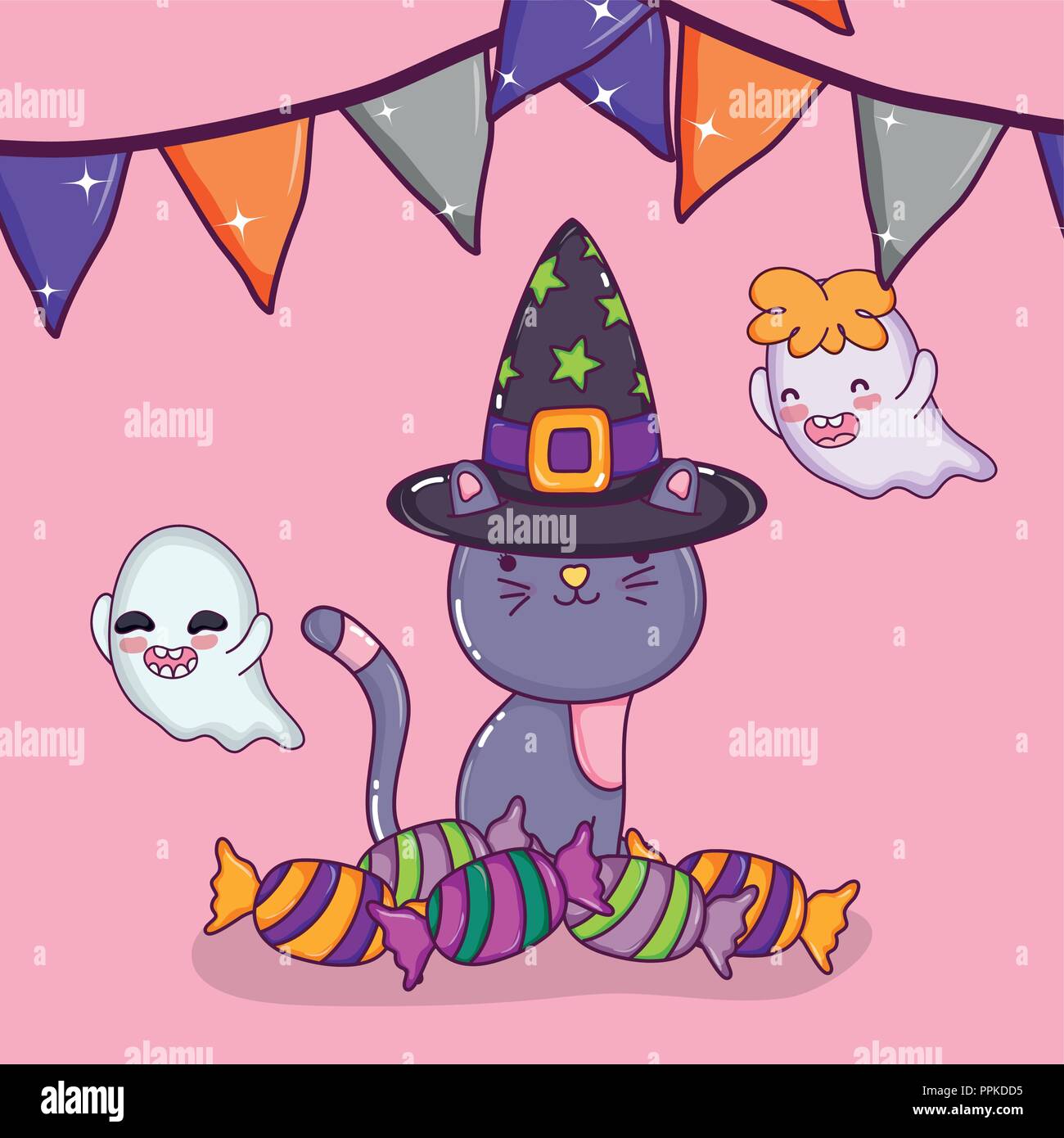 Halloween cat and ghosts Stock Vector Image & Art - Alamy