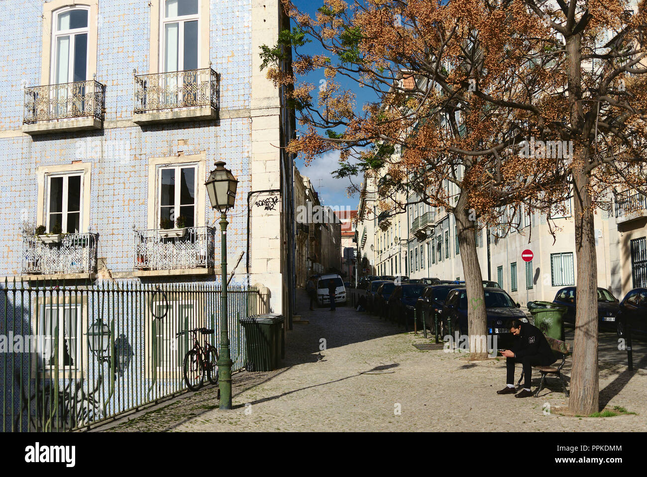 The old quarter of Bica in Lisbon, stuck in a hill slope between Bairro ...
