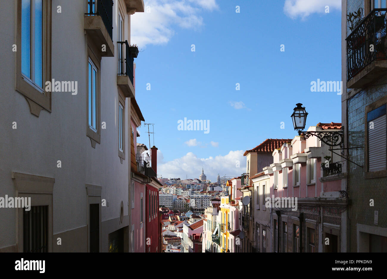 The old quarter of Bica in Lisbon, stuck in a hill slope between Bairro ...