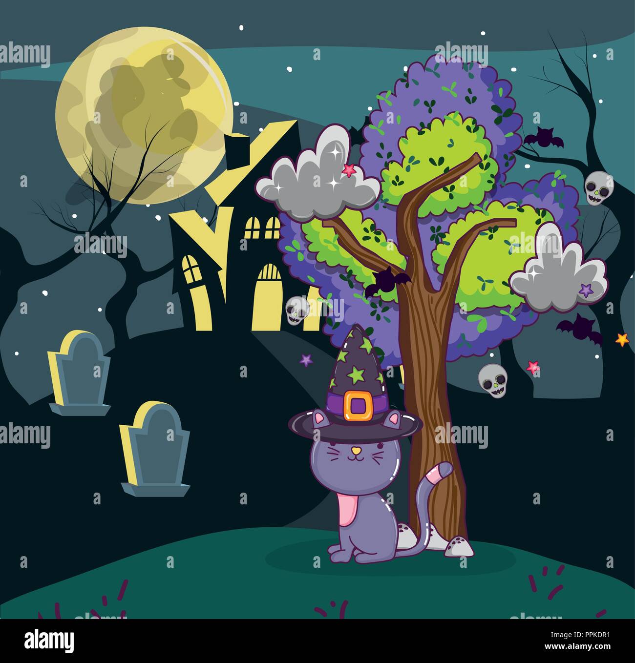 Halloween cat and haunted house Stock Vector Image & Art - Alamy