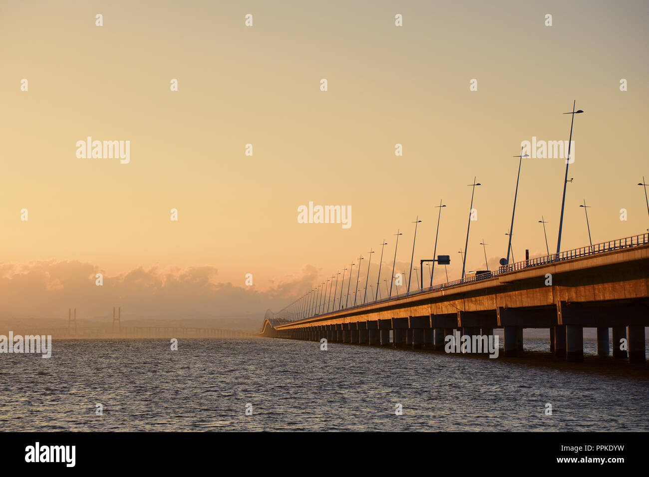 Highway passing through the protected wildlife at the Tagus Estuary ...