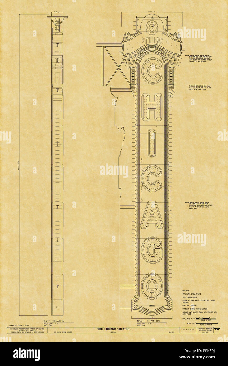 Chicago Theatre Blueprint 1 Stock Photo - Alamy