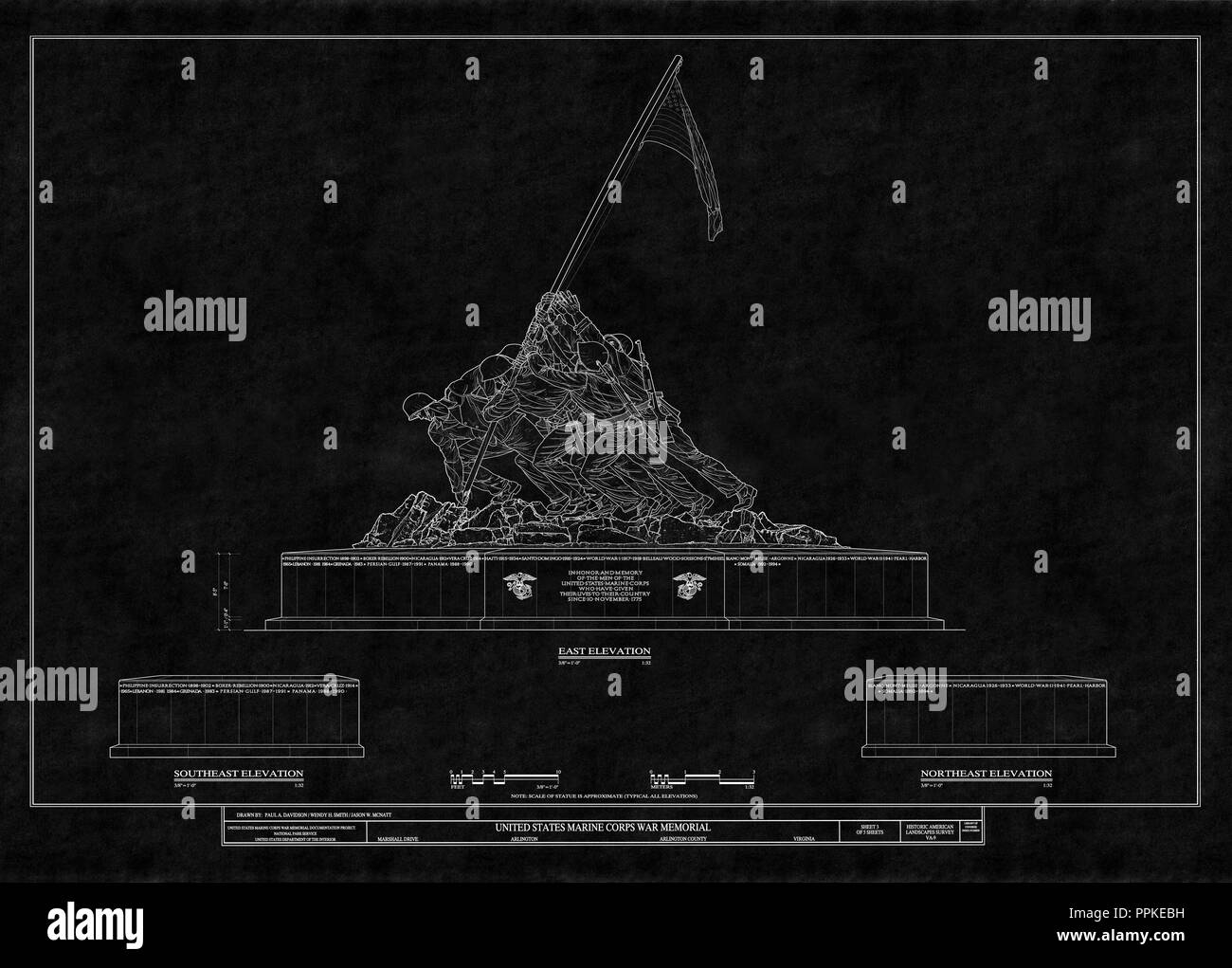Marine corps war memorial architectural drawing hi-res stock ...