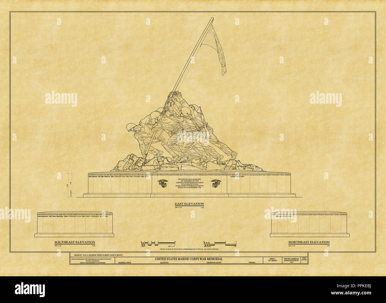 Marine corps war memorial architectural drawing hi-res stock ...