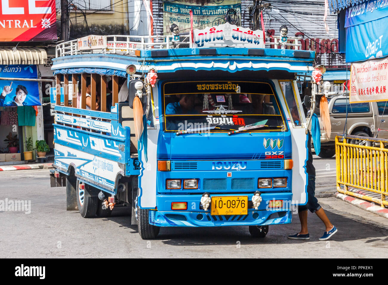 Phuket, Thailand - 2nd September 2018: Traditional Phuket bus picking ...