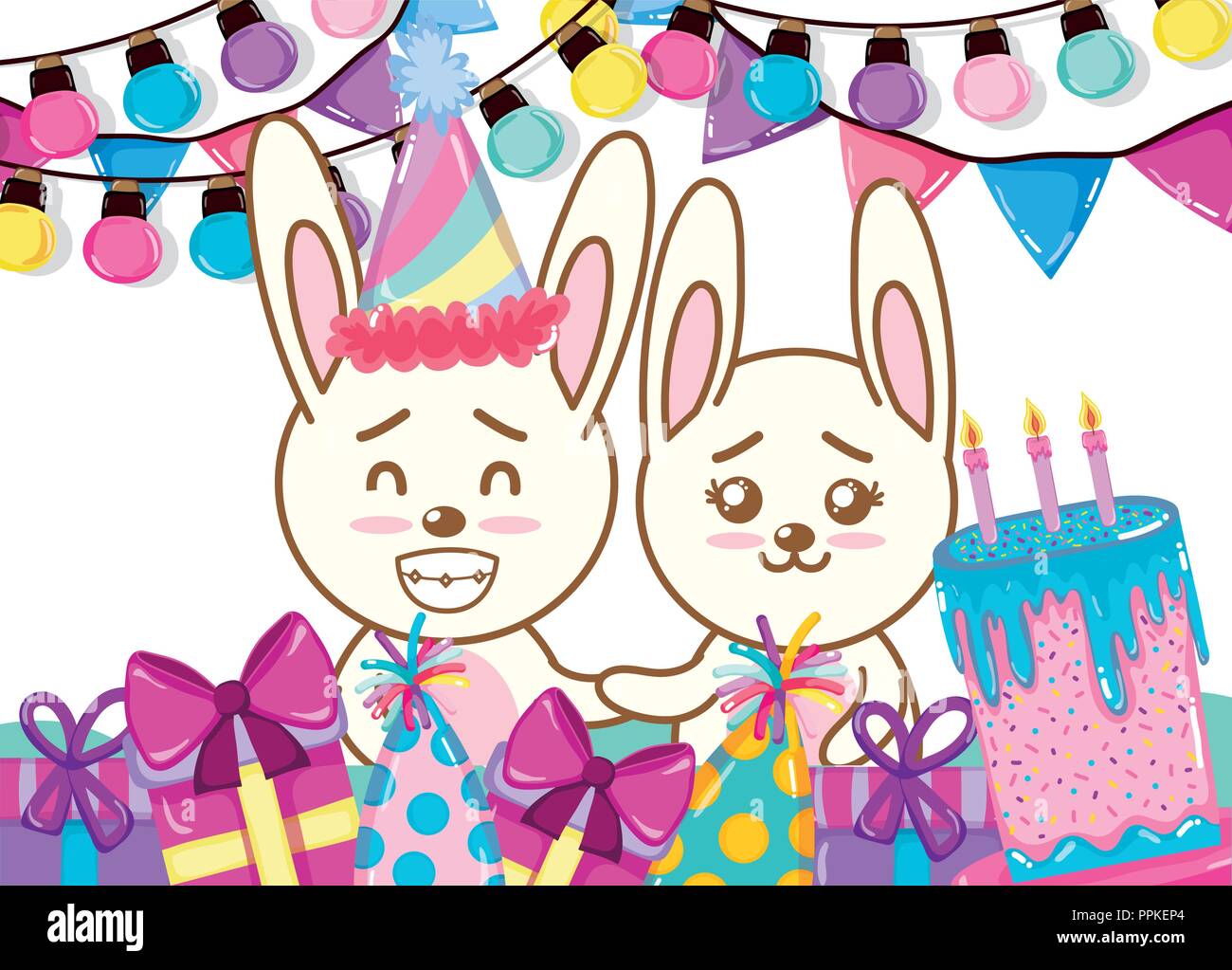 Happy birthday rabbits cartoons Stock Vector Image & Art - Alamy
