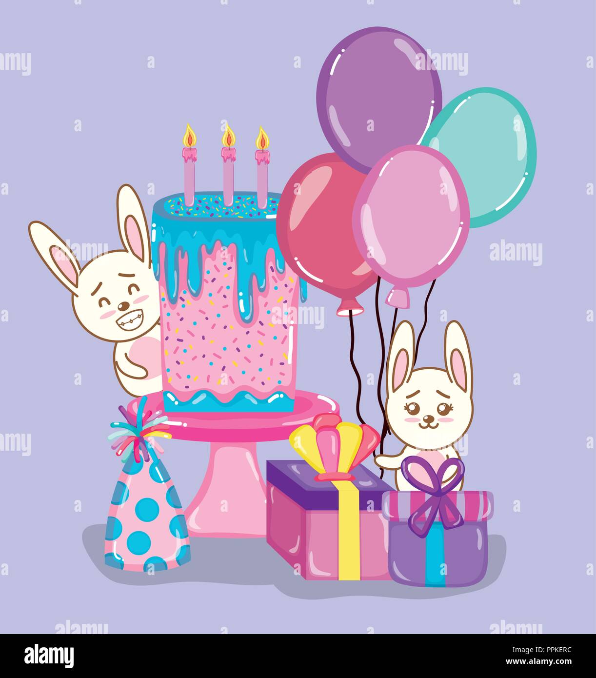 Happy birthday rabbits cartoons Stock Vector Image & Art - Alamy