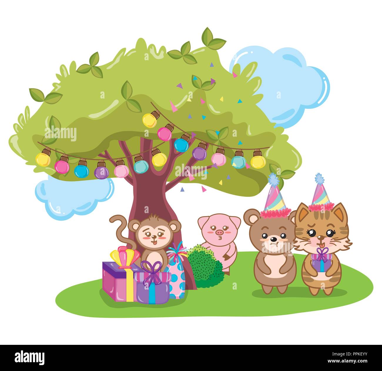 Happy birthday animals party Stock Vector Image & Art - Alamy