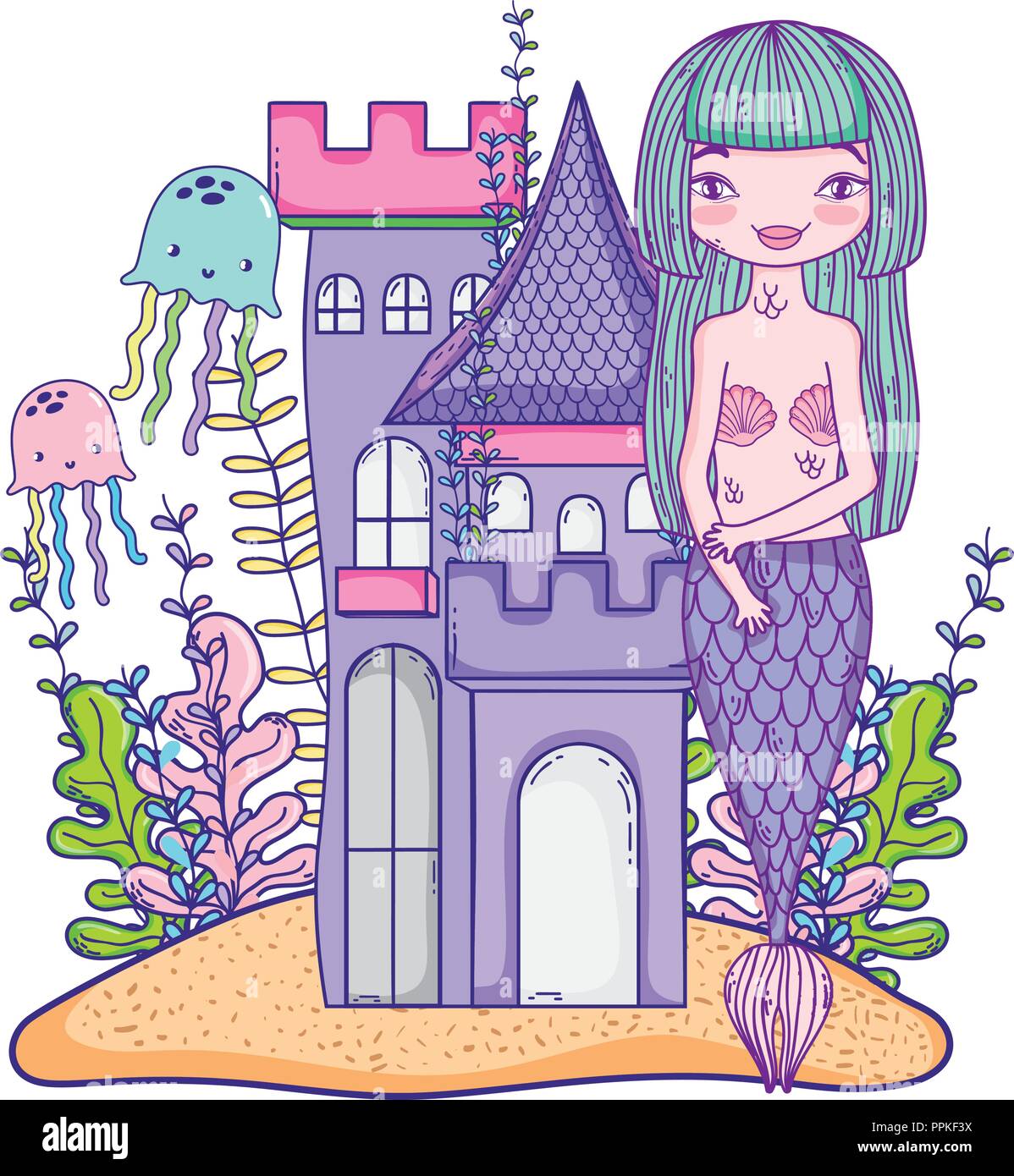 Illustration beautiful mermaid castle fish hi-res stock photography and ...