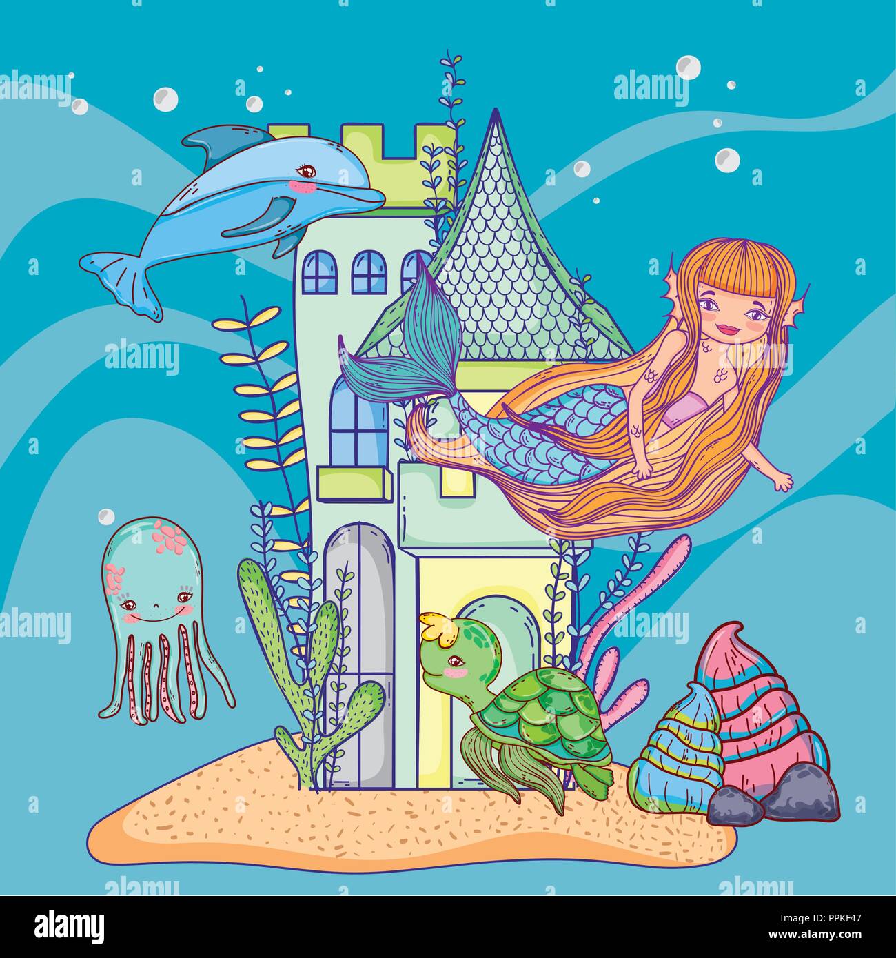 Mermaid and undersea castle Stock Vector Image & Art - Alamy
