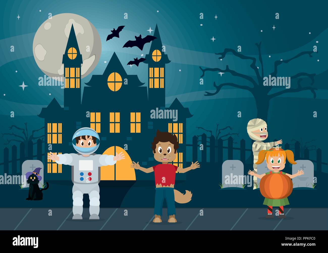 Kids in halloween cartoon Stock Vector Image & Art - Alamy
