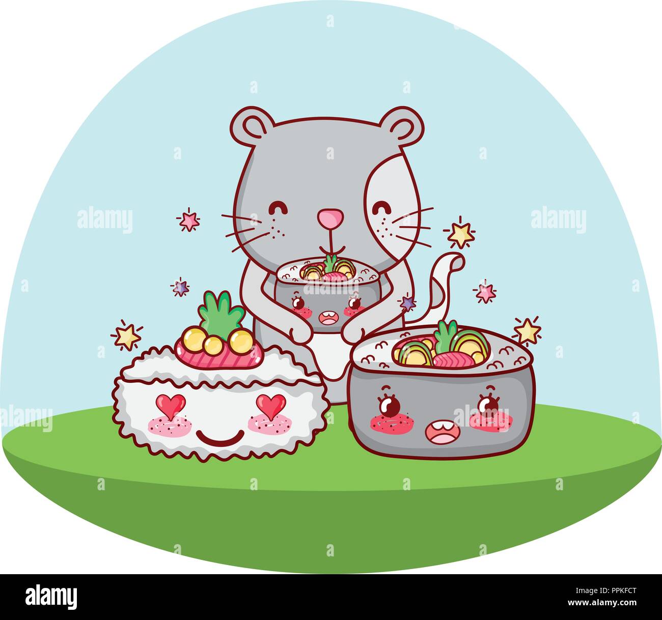 Cat and food kawaii cartoons Stock Vector Image & Art - Alamy