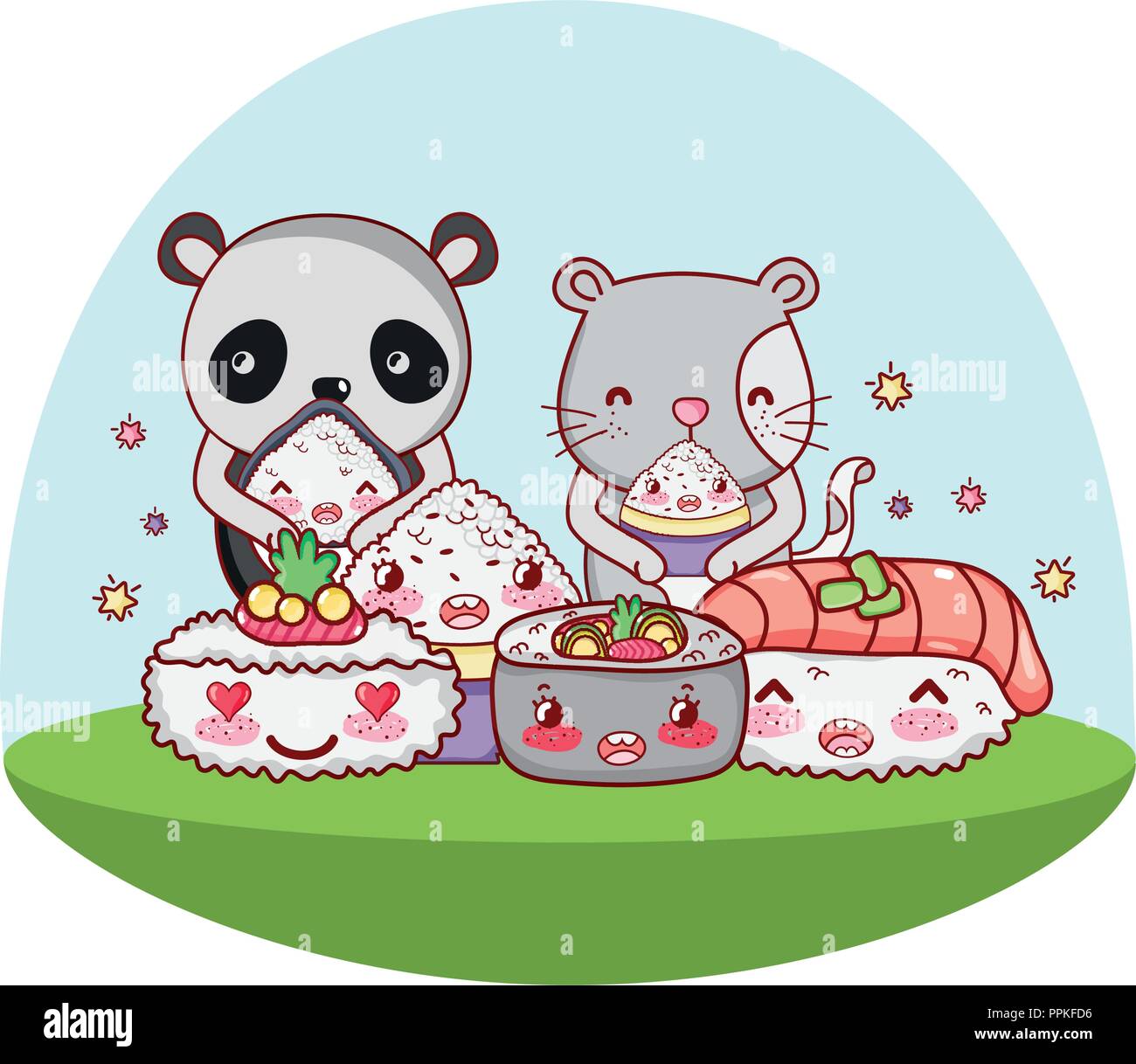 Cute animals with sushi kawaii Stock Vector Image & Art - Alamy