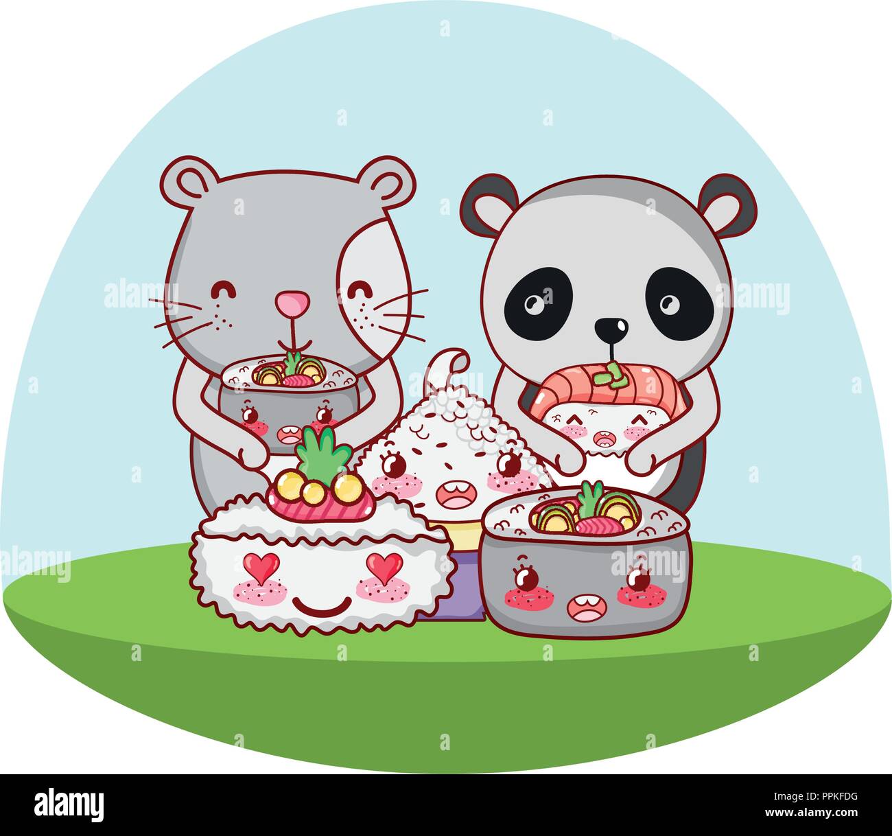 Cute animals with sushi kawaii Stock Vector Image & Art - Alamy