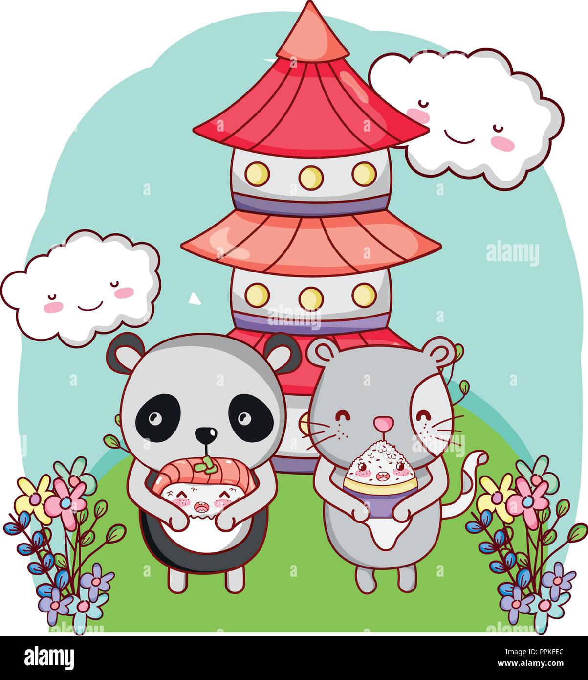 Cute animals with sushi kawaii Stock Vector Image & Art - Alamy