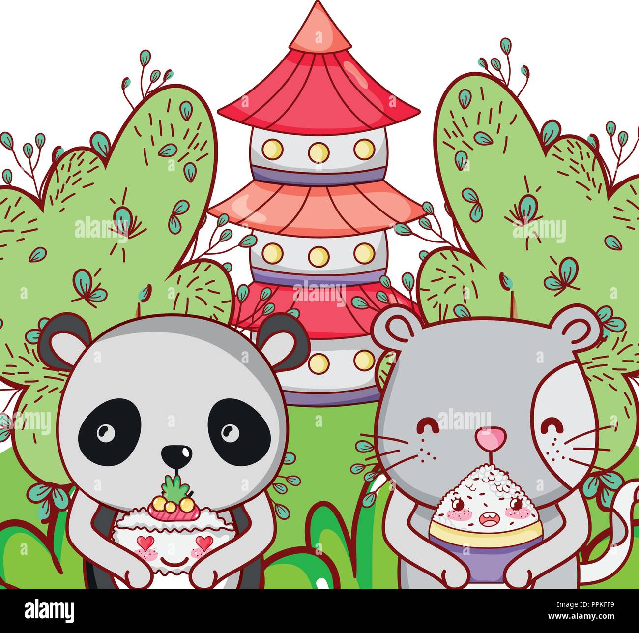 Cute animals with sushi kawaii Stock Vector Image & Art - Alamy