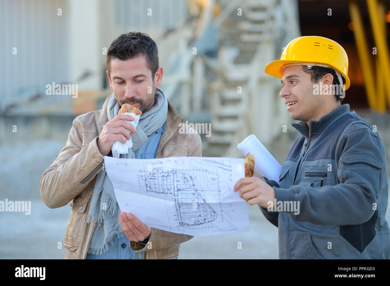 builder showing the plan Stock Photo - Alamy
