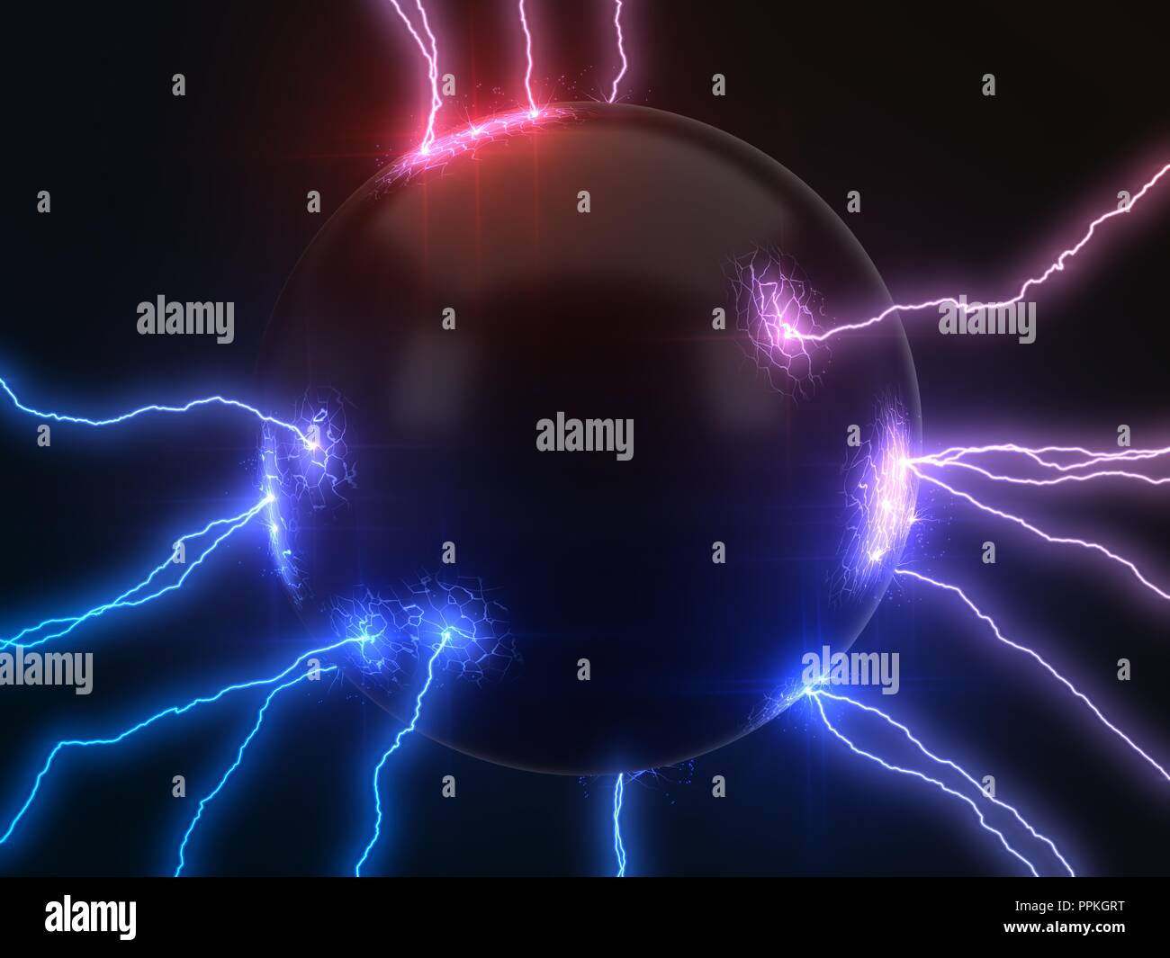 powerful lightning strikes on sphere and makes cracks on surface of ...