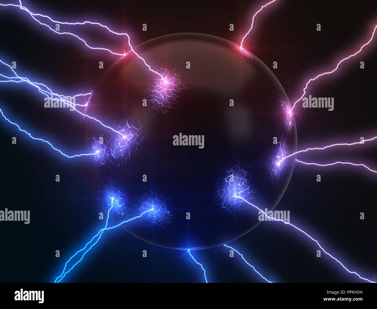 powerful lightning strikes on sphere and makes cracks on surface of ...