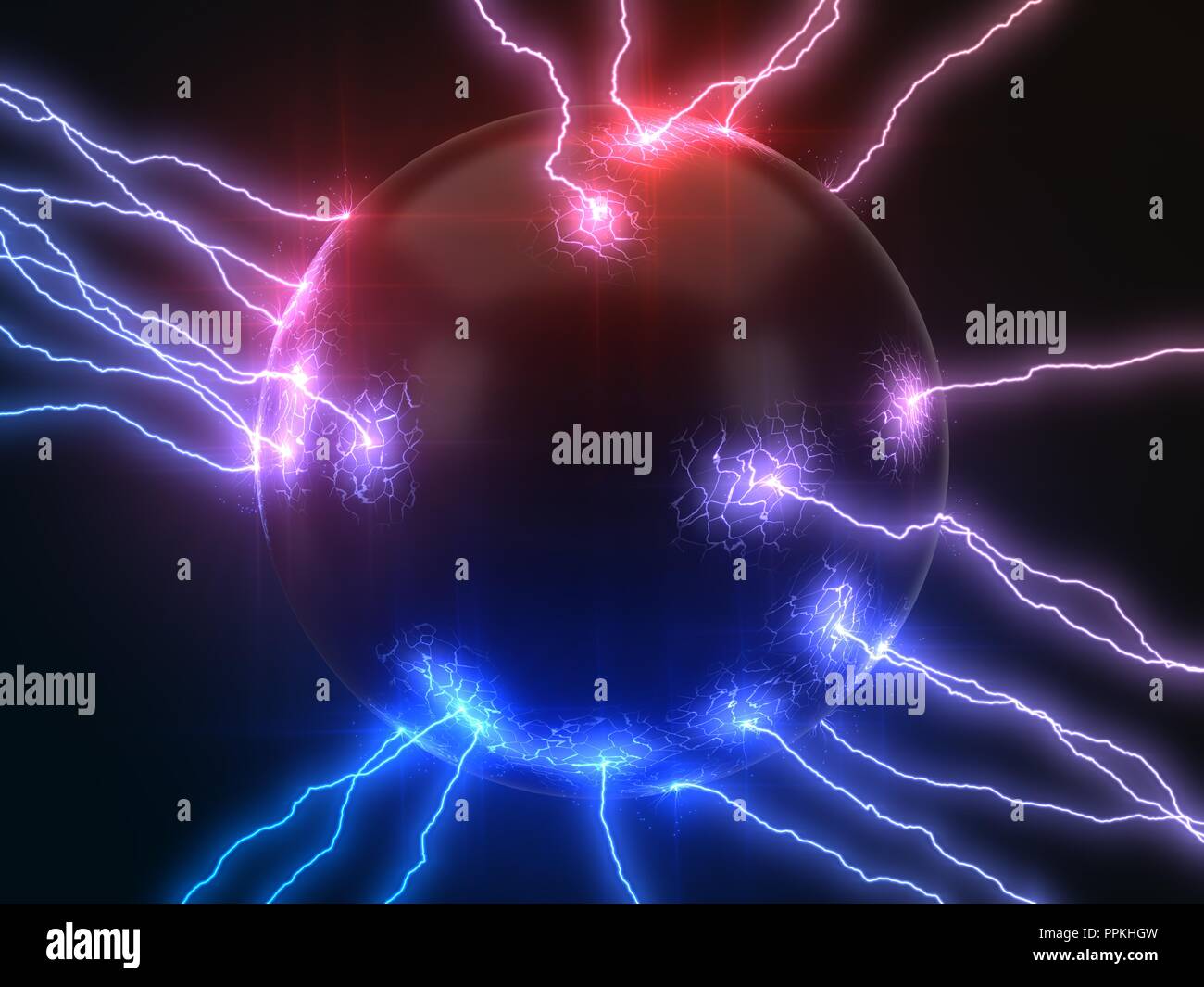 powerful lightning strikes on sphere and makes cracks on surface of ...