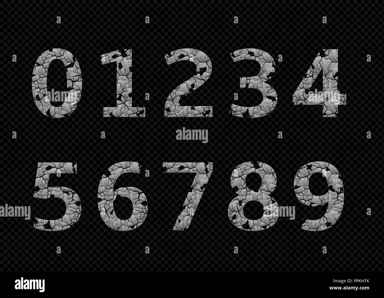 Silver broken numbers, old cracked numbers. Vector illustration Stock ...