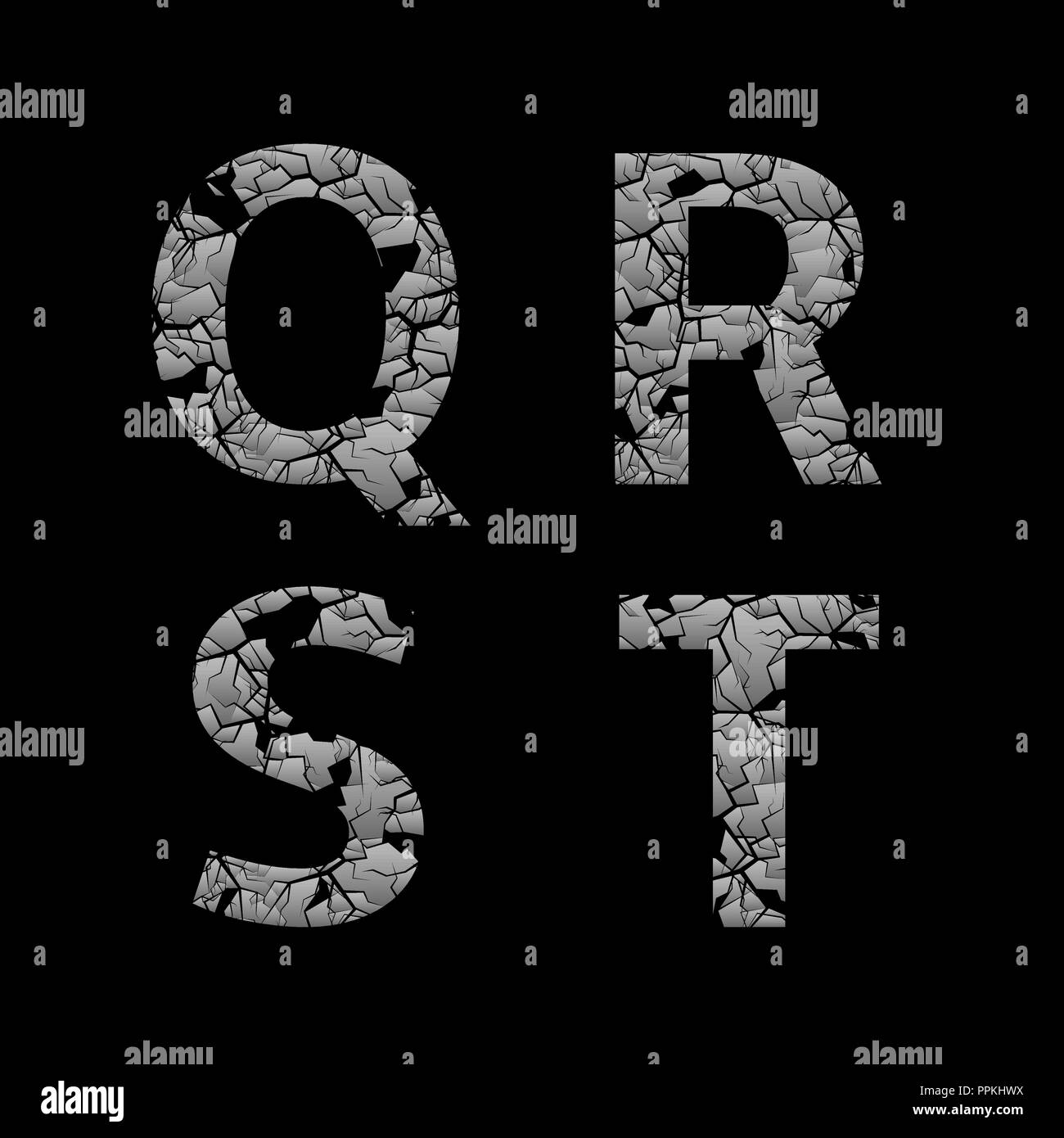 Silver broken Q R S T letters, Old cracked letters. Vector illustration ...
