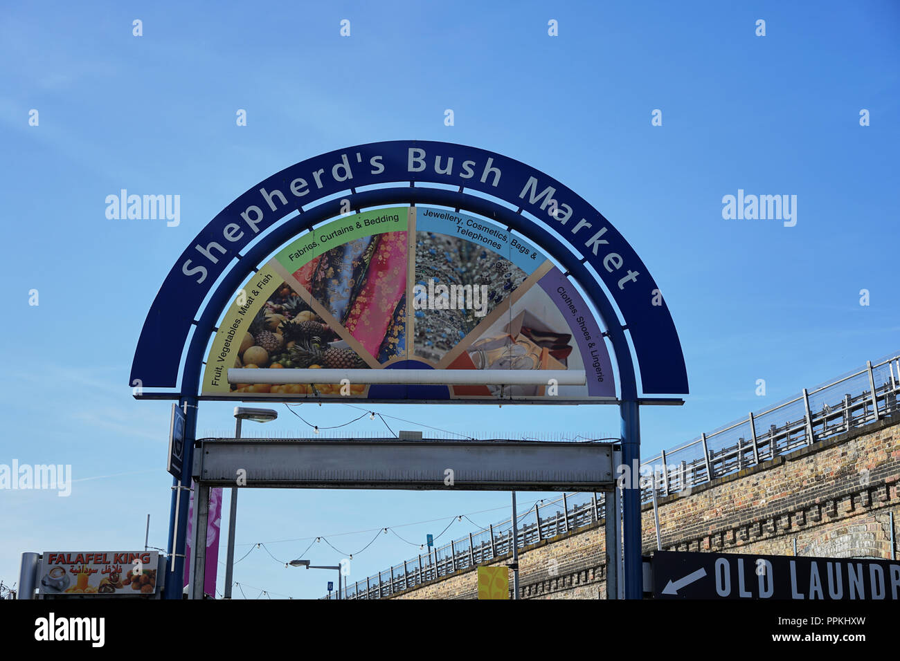 New Shepherd's Bush Market entrance sign Stock Photo - Alamy