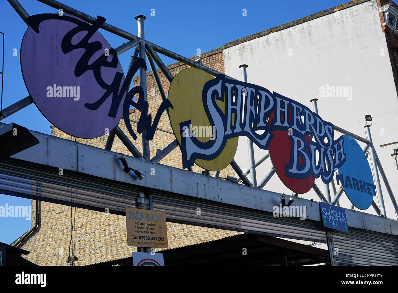 New Shepherd's Bush Market entrance sign Stock Photo - Alamy