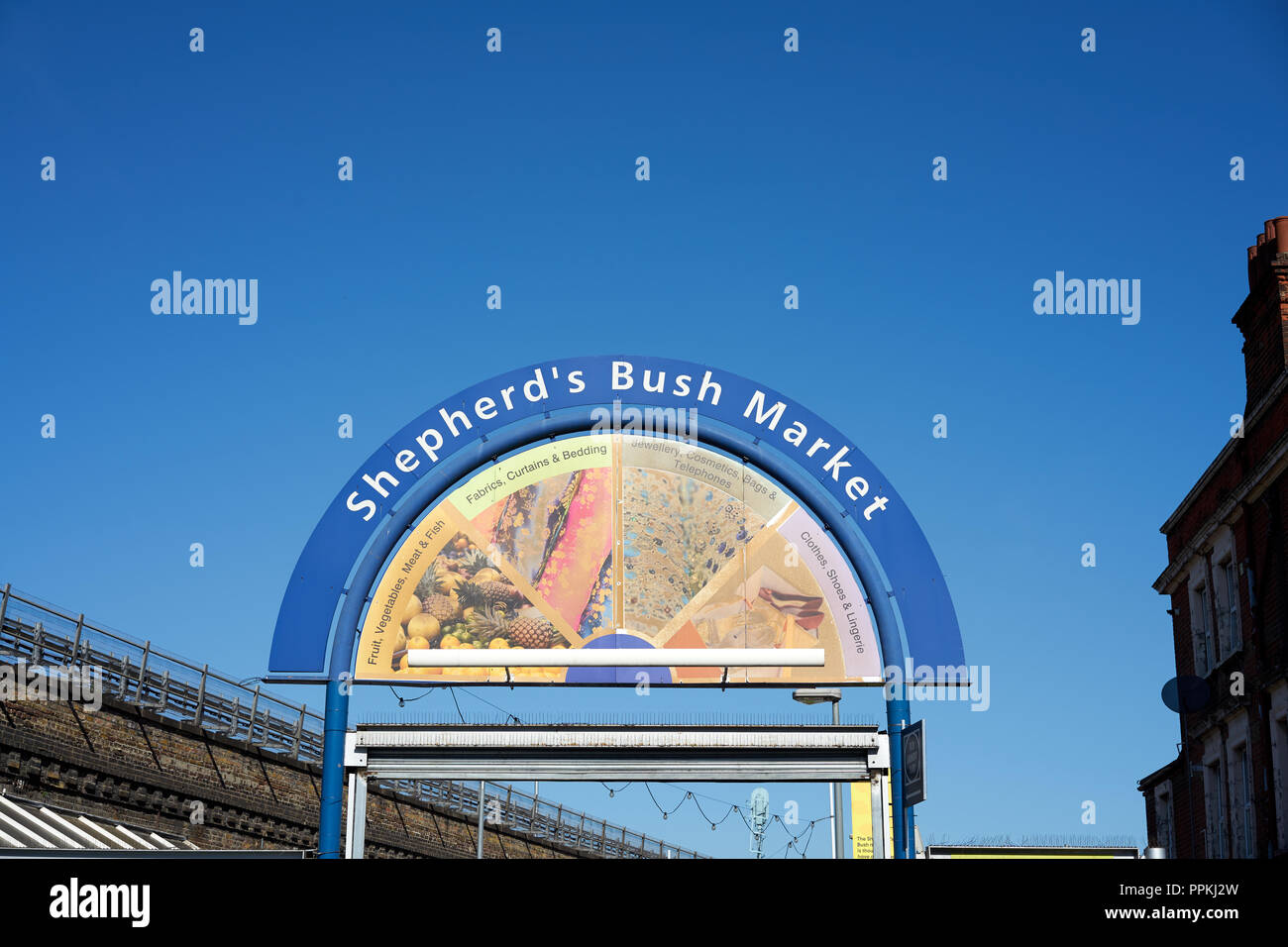 Shepherds Bush market entrance sign Stock Photo - Alamy