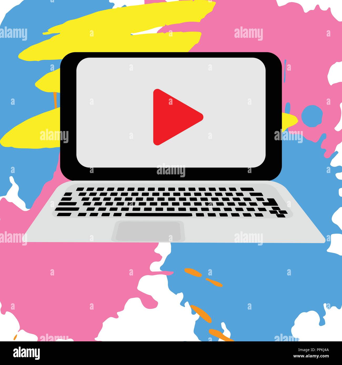 Vector illustration. Open laptop on colored abstract spots Stock Vector ...