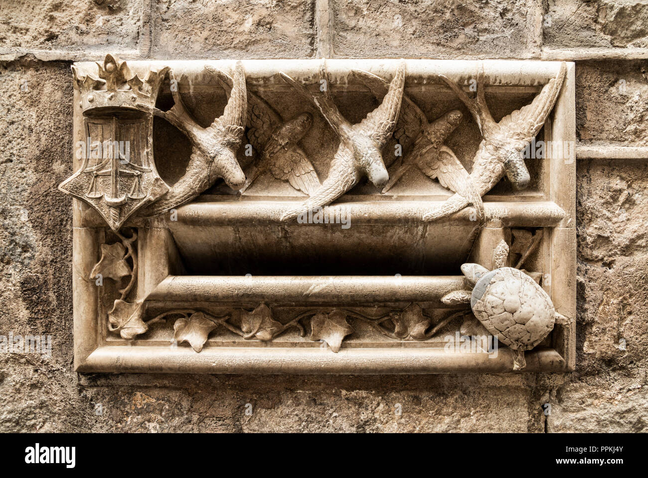 unusual stone letterbox/letter box in Barcelona, Spain Stock Photo - Alamy