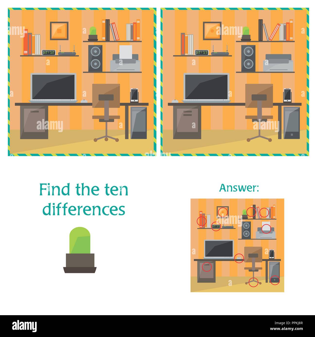 Cartoon Vector of Finding Differences Between Pictures Educational ...